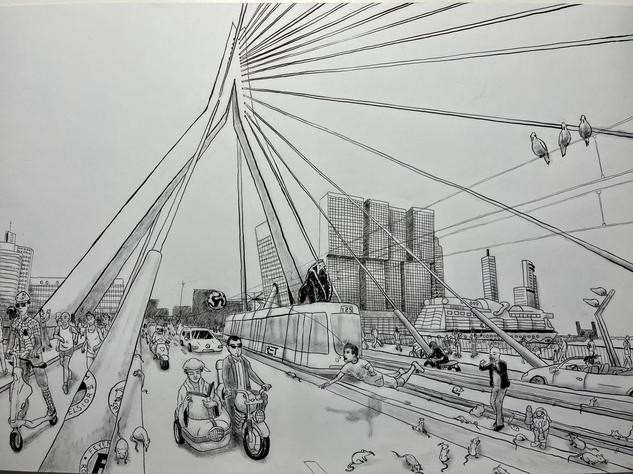 WINACTIE: Chiel verbeeldt Rotterdamse iconen in zwart-wit tekening ...